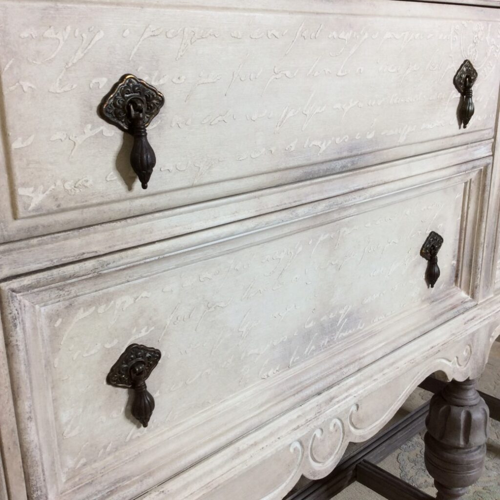 Jacobean Style Buffet with French Script - LazyDays&Sundays
